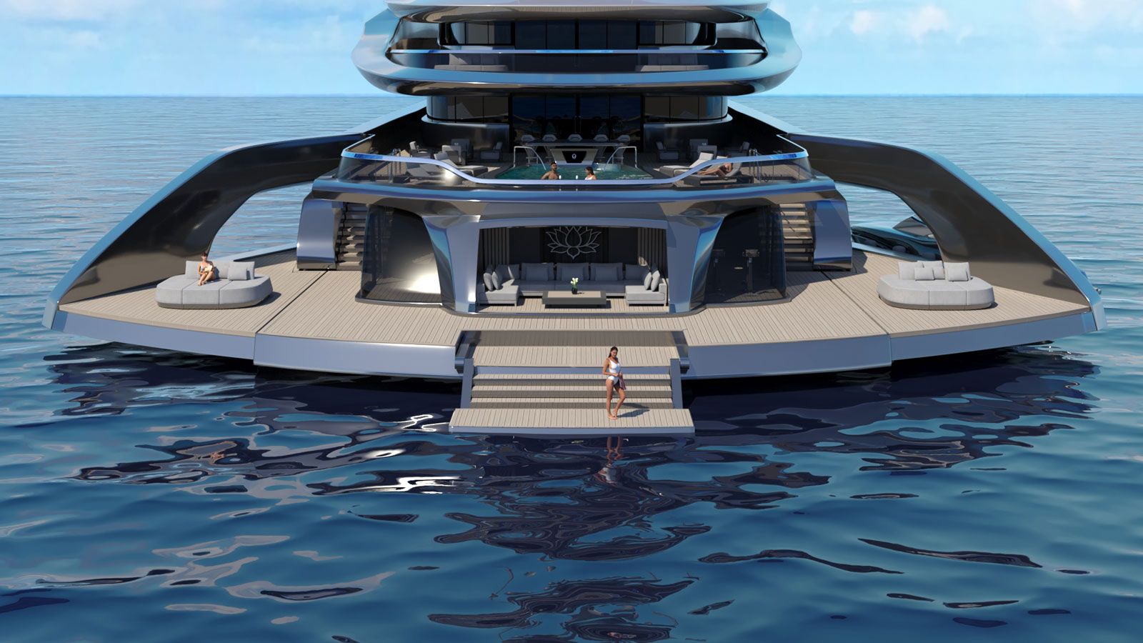 Extending beach club yacht concept Indah revealed by Opalinski Design House